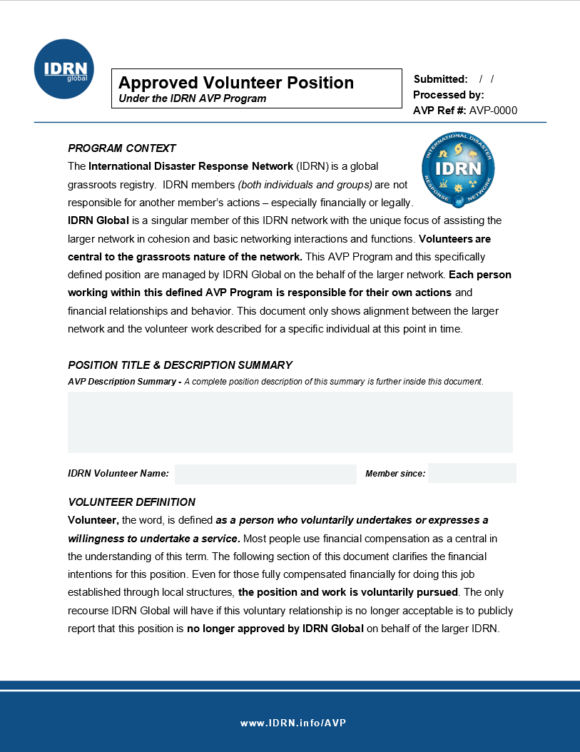 Approved Volunteer Position (AVP) Submittal Form – IDRN Global